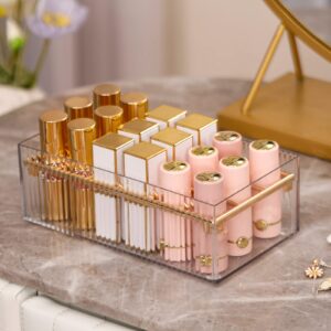 fabrok 18 slot lipstick holder for vanity, plastic lipstick organizer with removable partition, clear lipgloss and lipsticks stand for women girls, cosmetic display organizer for drawer bathroom