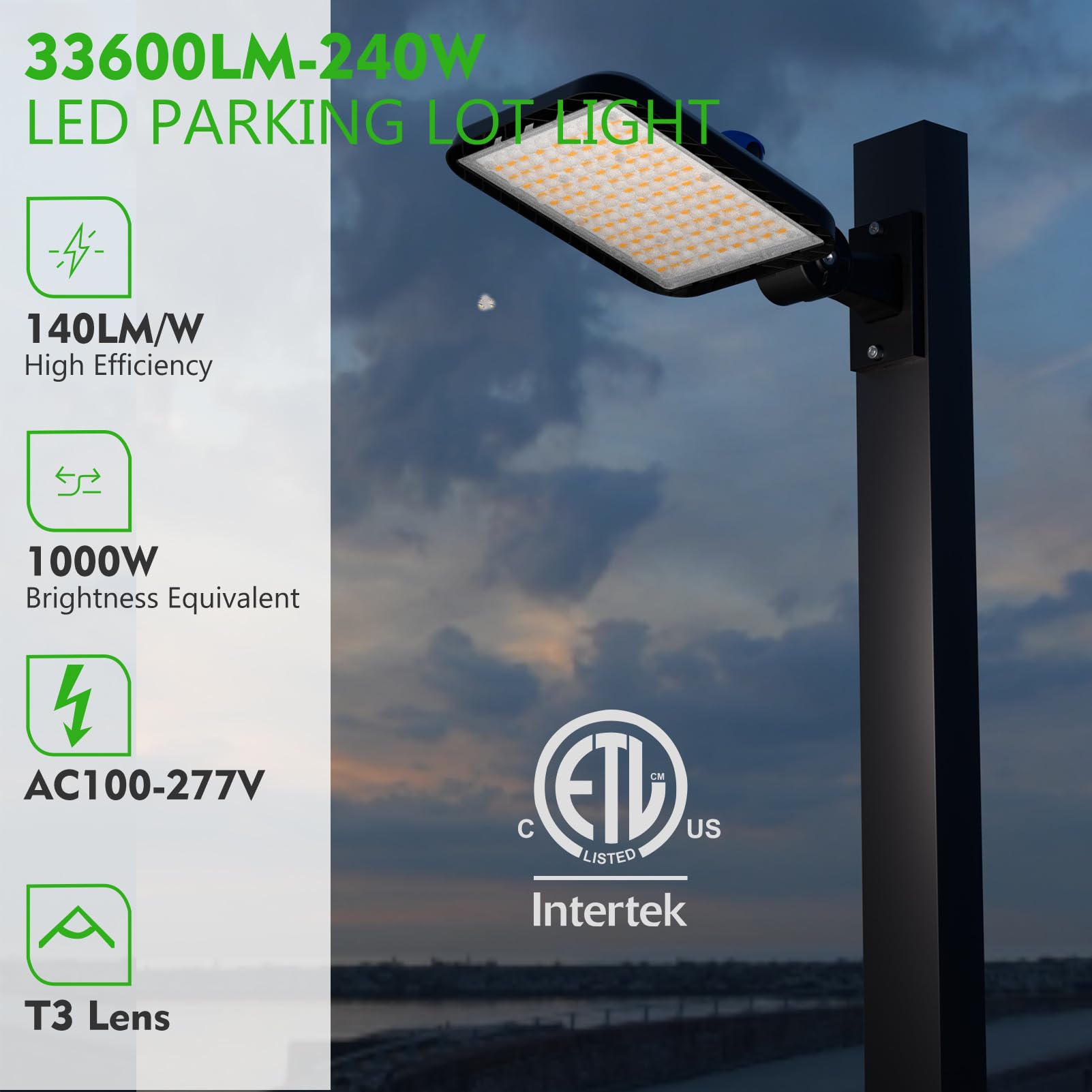 bulbeats 240W LED Parking Lot Light (36000LM Eqv 1000W HID/HPS) Arm Mount Led Parking Lot Lights Outdoor with Dusk to Dawn Photocell, IP65 Outdoor LED Pole Light-4Pack 5𝗬𝗿𝘀 𝗪𝗮𝗿𝗿𝗮𝗻𝘁𝘆