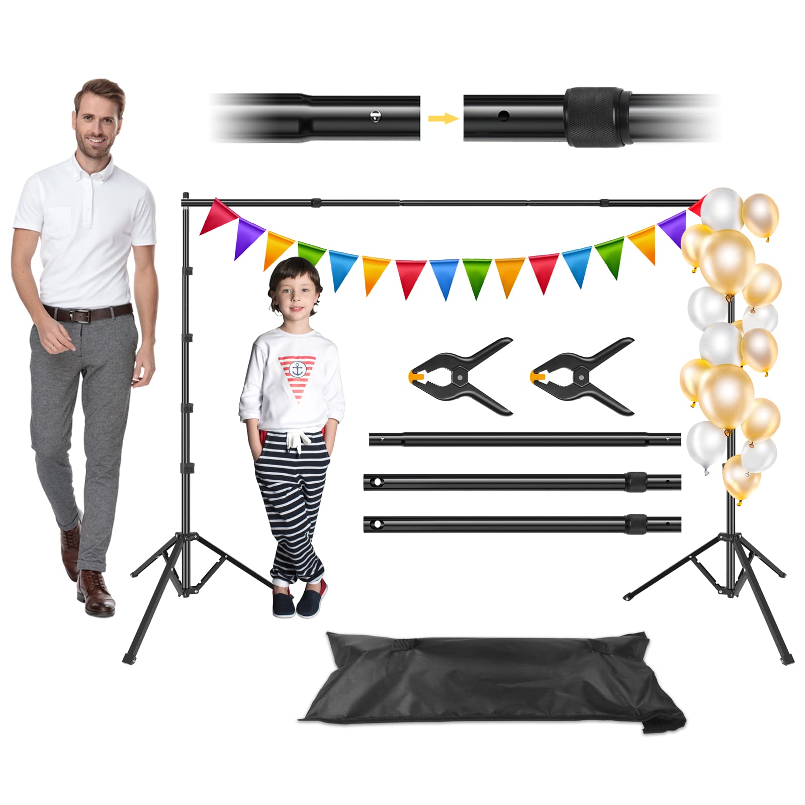 Emart 5.2 x 6.2ft（H x W） Backdrop Stand, Adjustable Knob Crossbar Design, Small Photo Background Support System Kit with Carrying Bag for Baby Shower Back Drop Photography, Birthday, Parties, Wedding