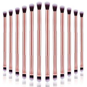 perthlin 12 pcs eyeshadow smudge brush 2 in 1 eyeshadow brush double ended concealer brush under eye small soft firm pointed foundation makeup applicator for blending eye shadow liner (rose gold)