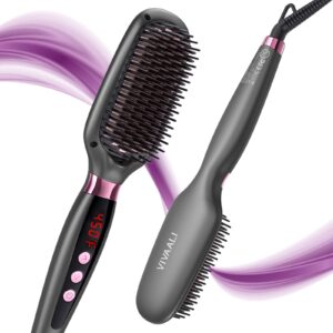 hair straightener brush, vivaali ionic straightening brush with 16 heat levels for silky frizz-free hair, anti-scald, fast heating, auto-off function, hot comb for styling at home (1 pack)