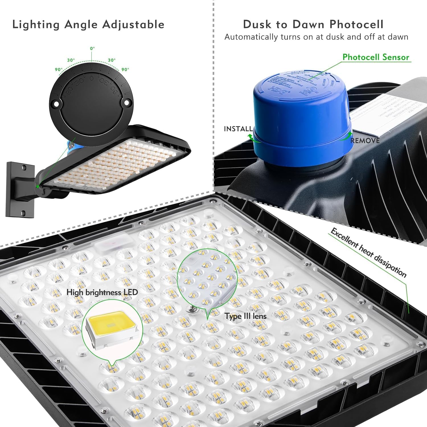 bulbeats 240W LED Parking Lot Light (36000LM Eqv 1000W HID/HPS) Arm Mount Led Parking Lot Lights Outdoor with Dusk to Dawn Photocell, IP65 Outdoor LED Pole Light-4Pack 5𝗬𝗿𝘀 𝗪𝗮𝗿𝗿𝗮𝗻𝘁𝘆