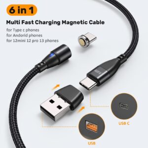 AUFU 6 in 1 USB A & Type C to C PD Fast Charging Magnetic Charging Cable [ 2Pack 6ft], 60W USB C to USB C Magnetic Fast Charger Cable Data Sync Magnetic Phone Charger Cable for Laptop Type C Micro