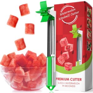 watermelon windmill cutter - slice a watermelon in seconds, 304 stainless steel fruit slicer pro knife - okmimi kitchen gadgets tools