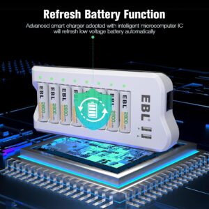 EBL 1100mAh NiMH AAA Rechargeable Batteries (16 Pack) and Rechargeable AA AAA Battery Charger with 2 USB Charging Ports