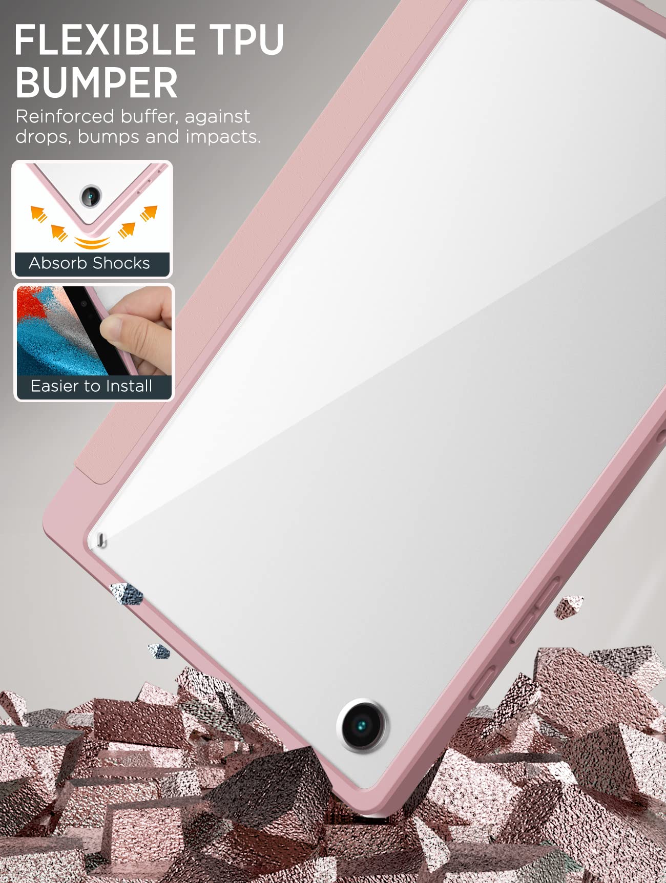 MoKo Case Fits Samsung Galaxy Tab A8 10.5 Inch 2022 (SM-X200/SM-X205/SM-X207), Tablet Case Transparent Back Cover with Auto-Wake Fit Samsung Galaxy Tab A8 2022, Pink