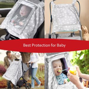 Baby Car Seat Cover for Boys Girls, Adjustable Peep & Breathable Mesh Window, Infant Carseat Canopy Fit All Seasons, Suitable for Various Stroller