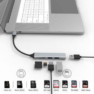 USB Hub, 5 in 1 USB 3.0 Adapter with 3 x USB 3.0 Ports and SD/TF Card Reader, Compatible with PC, MacBook Air, Mac Pro/Mini, iMac, Surface Pro, XPS, PS4, PS5, Xbox One, Flash Drive, Mobile HDD etc