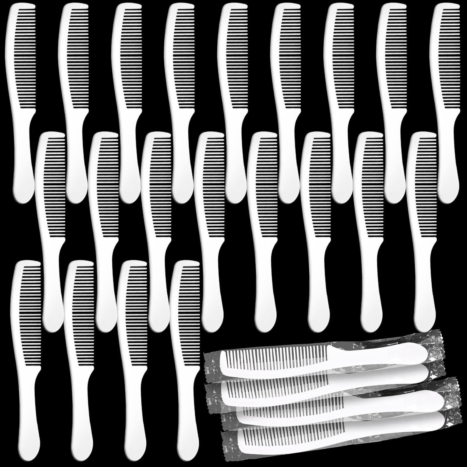 100 Packs Individually Wrapped Combs Disposable Combs in Bulk Plastic Combs Set Hair Combs for Travel, Hotel, Shelter, Homeless, Nursing Home, Charity, Church, 6.5 Inch Long (White)