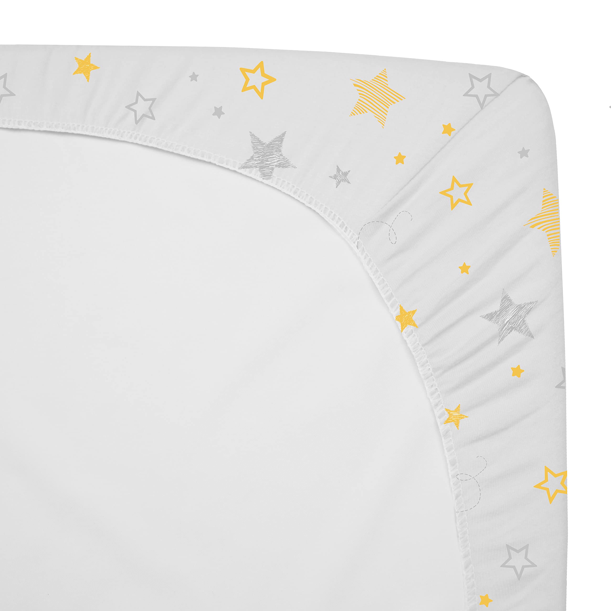 American Baby Company Printed 100% Cotton Knit Fitted Contoured Changing Table Pad Cover - Compatible with Mika Micky Bassinet, Golden Yellow Stars, for Boys and Girls