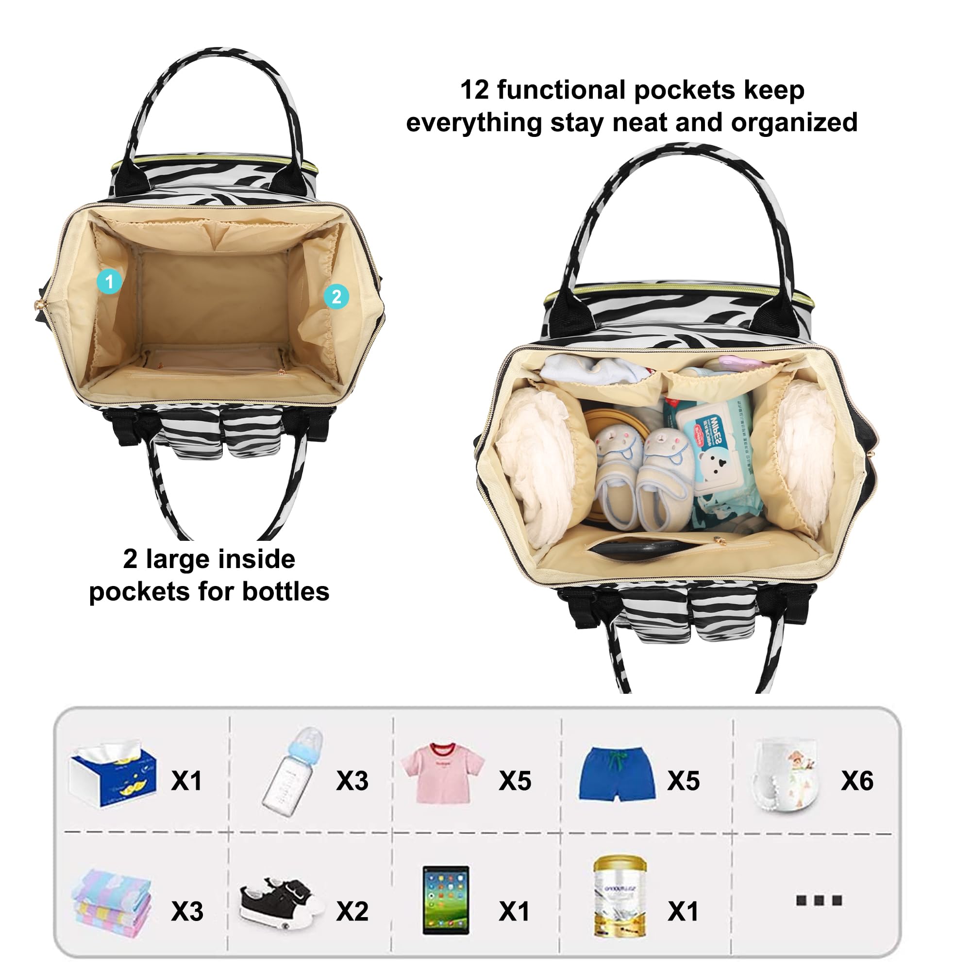 HABOPET Diaper Bag Backpack Multi-Function Baby Bag With Large Capacity and Insulated Pockets Diaper Backpack Organizer Bag for Mom/Dad, Black