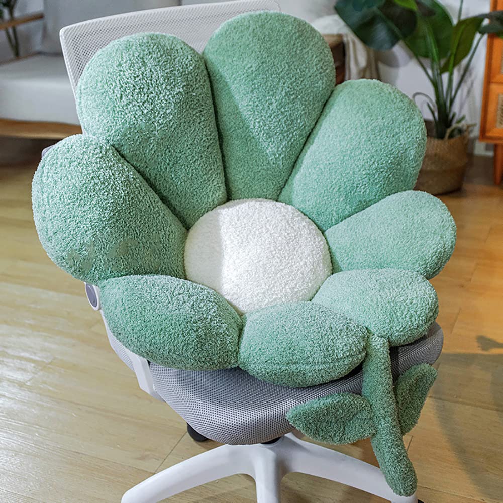 vctops Flower Shaped Seat Pads Fuzzy Fluffy Chair Pad Floral Seat Cushions Girls Chair Cushions for Kids Room Bedroom Living Room Office Car (Green A, 24" Hx26 W)