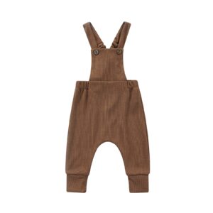 karuedoo newborn baby girls boys ribbed overalls solid halter backless jumspuits overalls strap suspender pants outfits (brown, 12-18 months)