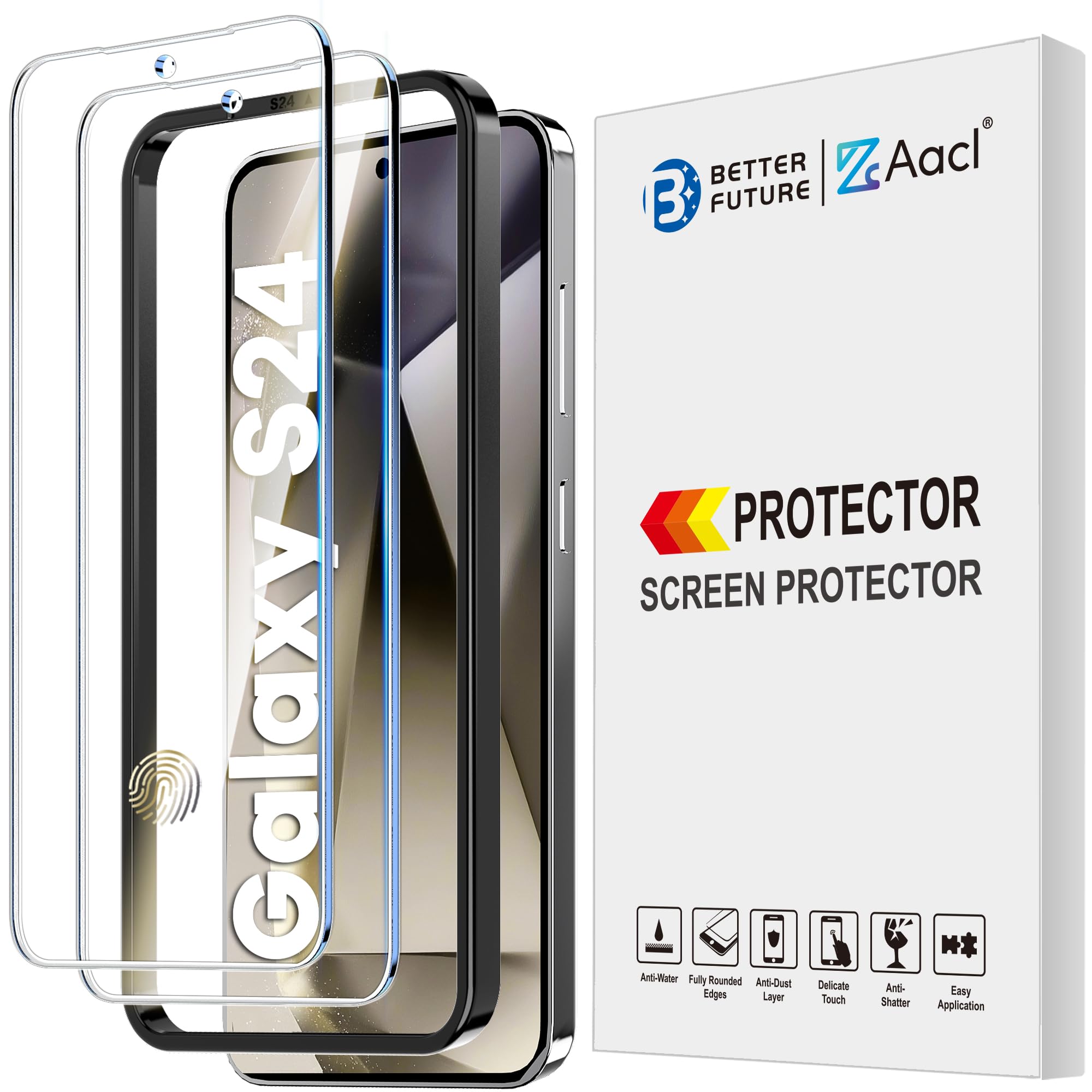 AACL [4-Pack for Samsung Galaxy S24 Plus Screen Protector Film [Not Glass] Bubble free Galaxy S24 Plus 5G Hybrid Film [Fingerprint Compatible][7H Hybrid]