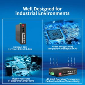 4-Port Hardened Industrial Gigabit 2+ Managed DIN-Rail Switch, 4x10/100/1000 Base-TX +2x1000Base-FX SFP 6X, Network Ethernet Gigabit Not with PoE+ Switch