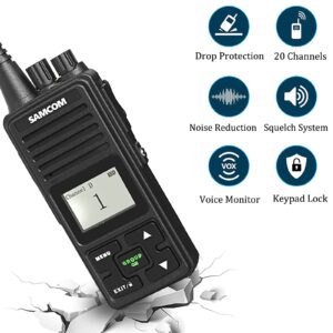 SAMCOM 3000mAh Two Way Radios Long Range Rechargeable High Power, Walkie Talkies for Adults Commercial Programmable Heavy Duty 2-Way Radios UHF Handheld Radios Walkie Talkies with Earpieces, 2 Packs