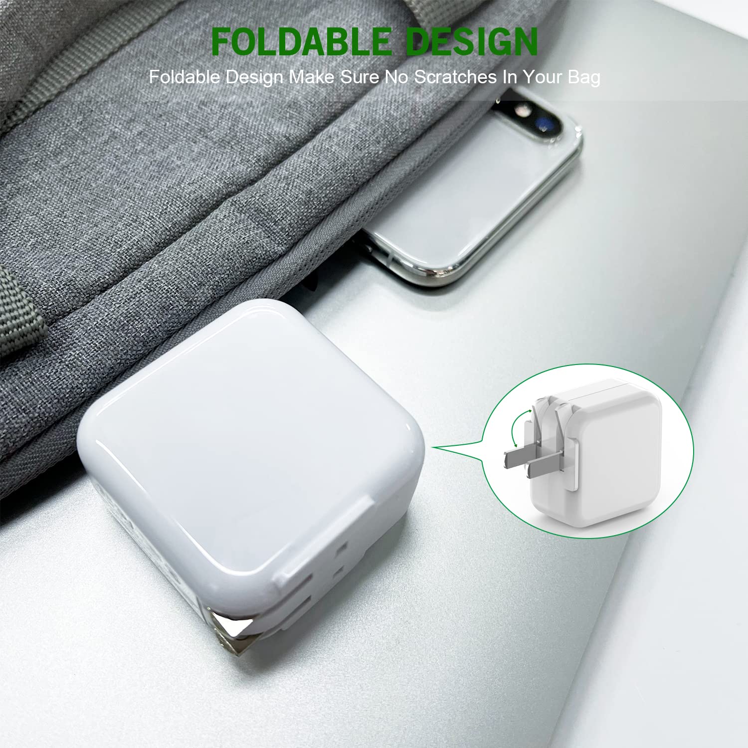 iPad Charger, [MFI Certified] 2Pack Long 10FT Lightning Cord Charger Fast iPad Charging Foldable Portable Plug USB Wall Charger Block for iPad 9th 8th Generation,iPad Mini 5, 4, Air,Pro,iPhone,Airpods