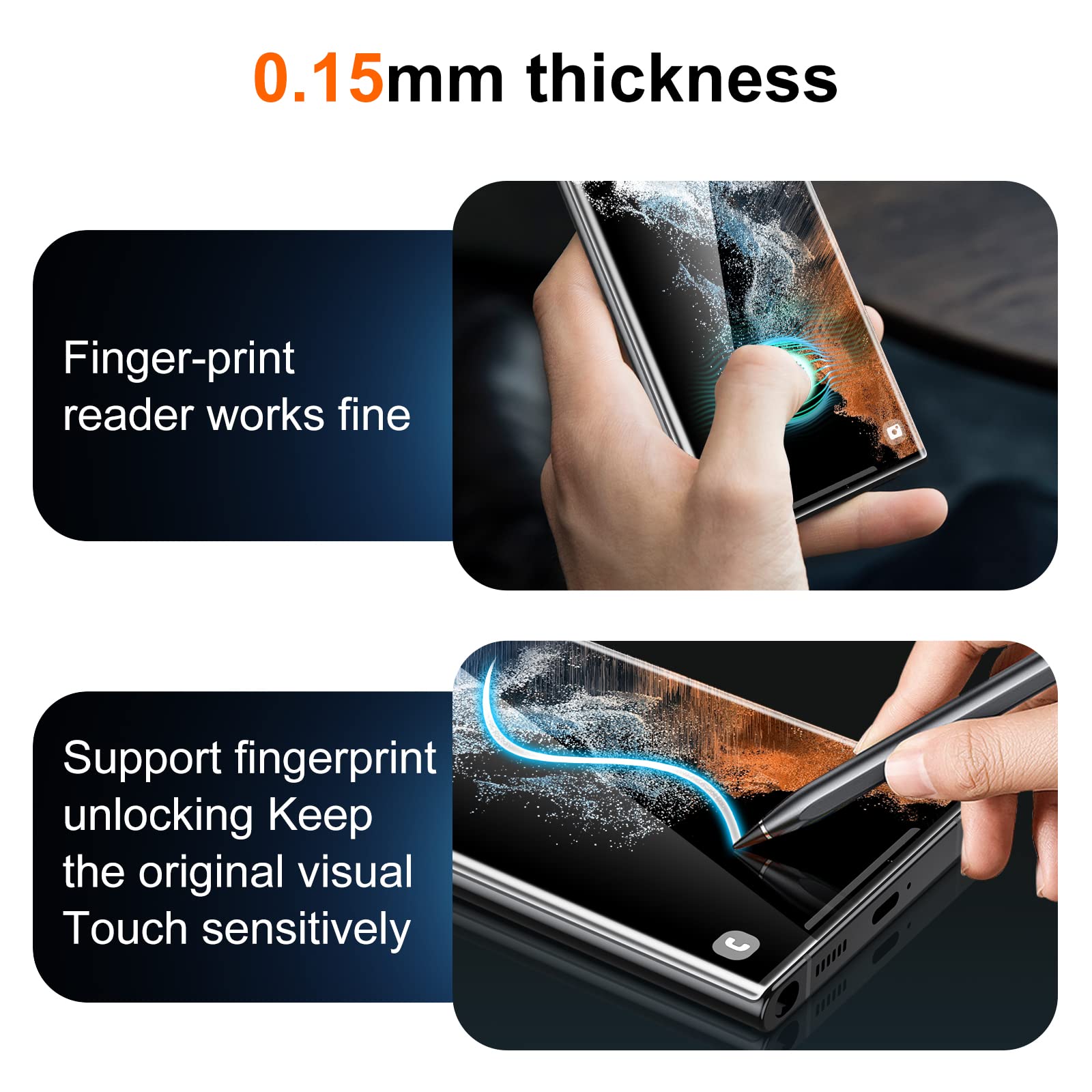 UniqueMe [ 2+3 Pack Compatible with Samsung Galaxy S22 Ultra Screen Protector, 5G 6.8 inch Flexible TPU, 3 Pack Camera Lens Protector [Support Fingerprint] [Self-Healing]