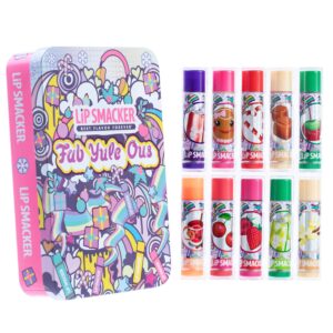 lip smacker holiday christmas flavored lip balm 10-piece tin, christmas flavors