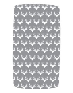 dear baby gear deluxe crib sheet cotton polyester baby crib sheets, soft machine-washable crib mattress sheet - white antler on gray print, 52"x28"x10"