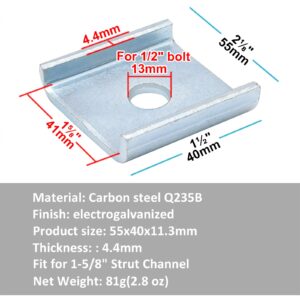 10 Pcs U-Shape Strut Saddle Washer, Flat Square Plate Washer for 1-5/8" Strut Channel, Accept 1/2" Bolt, 4.4mm Thickness (Bolt not Included)