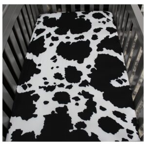 Dear Baby Gear Deluxe Crib Sheet Cotton Polyester Baby Crib Sheets, Soft Machine-Washable Crib Mattress Sheet, Baby Bed Sheets w/Black and White Holstein Cow Print, 28" x 52" x 10"