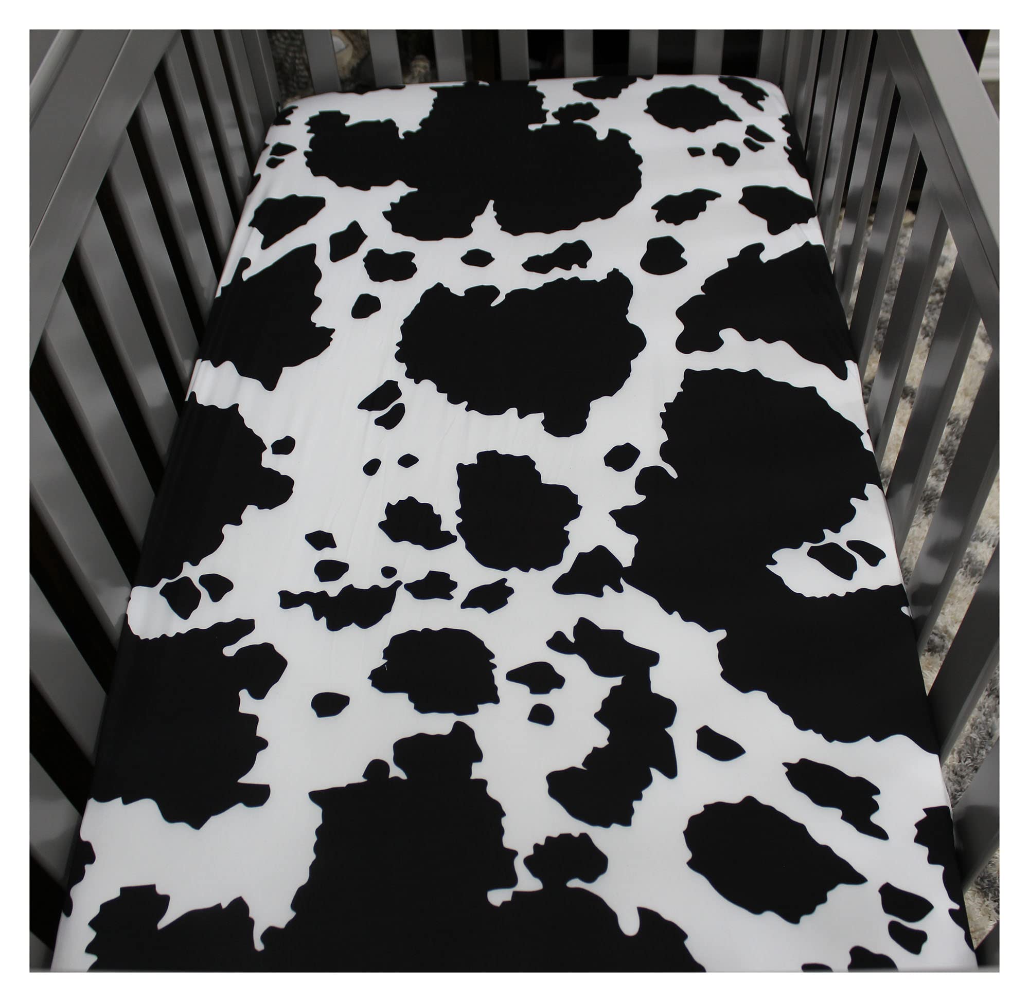 Dear Baby Gear Deluxe Crib Sheet Cotton Polyester Baby Crib Sheets, Soft Machine-Washable Crib Mattress Sheet, Baby Bed Sheets w/Black and White Holstein Cow Print, 28" x 52" x 10"