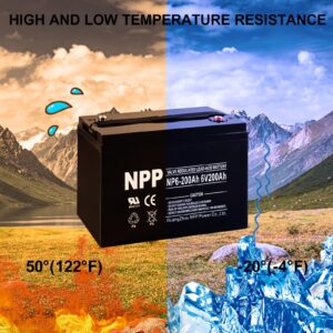 NPP 6V 200Ah (T16A, 2Pcs) Golf Cart Battery, SLA AGM Battery, Replace UB62000, Pallet Jack, Ideal for Solar Setup, Trolling Motor, RV, Marine, Wheelchair, Camping and Sightseeing Car