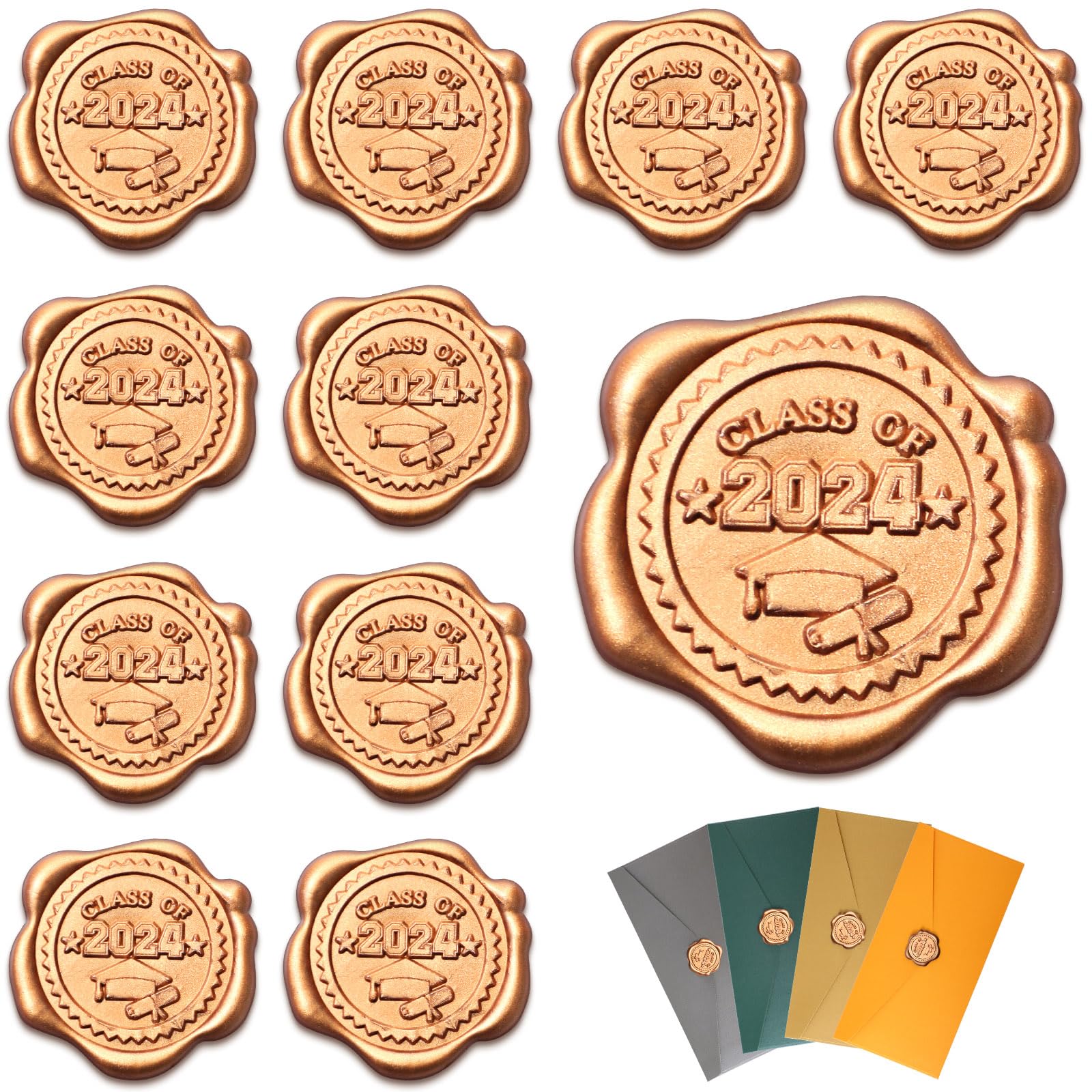 50 Pcs End of The School Year Wax Seal Stickers Envelope Seals Cap Diploma Certificate Seals Class of 2024 Congrats Grad Certificate Graduation Stickers for Envelopes Certificates Award