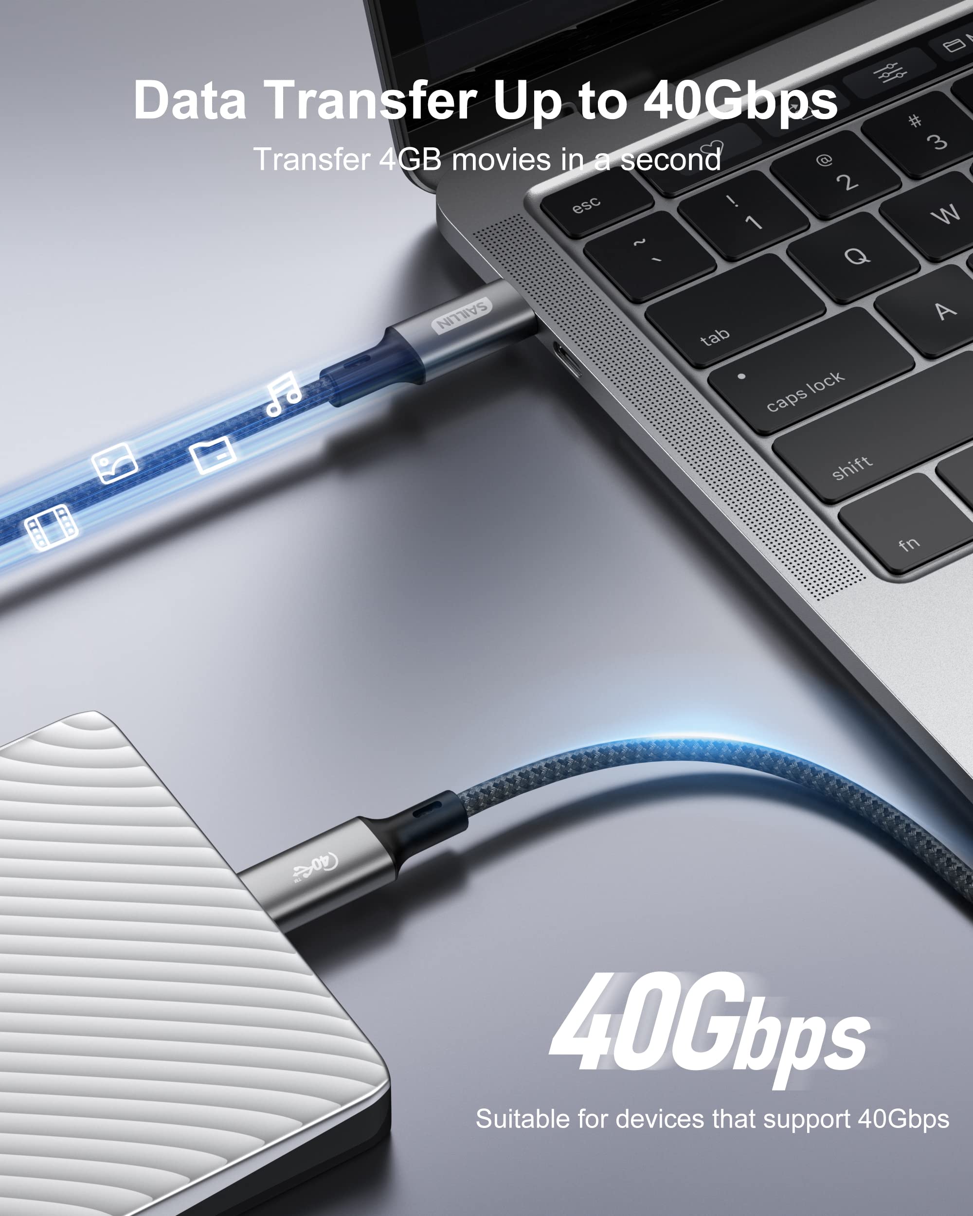 [USB-IF Certified] USB4 Compatible with Thunderbolt 4 Cable 3.3ft, SAILLIN Nylon Braided USB C Cable with 40Gbps, 100W PD, 8K/5K/4K Display for Thunderbolt 3 Cable/MacBook Pro/Apple Studio Display