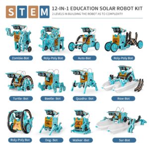 TEMI STEM 12-in-1 Solar Power Robots Creation Toy, Educational Experiment DIY Robotics Kit, Science Toy Solar Powered Building Robotic Set Age 8-12 for Boys Girls Kids