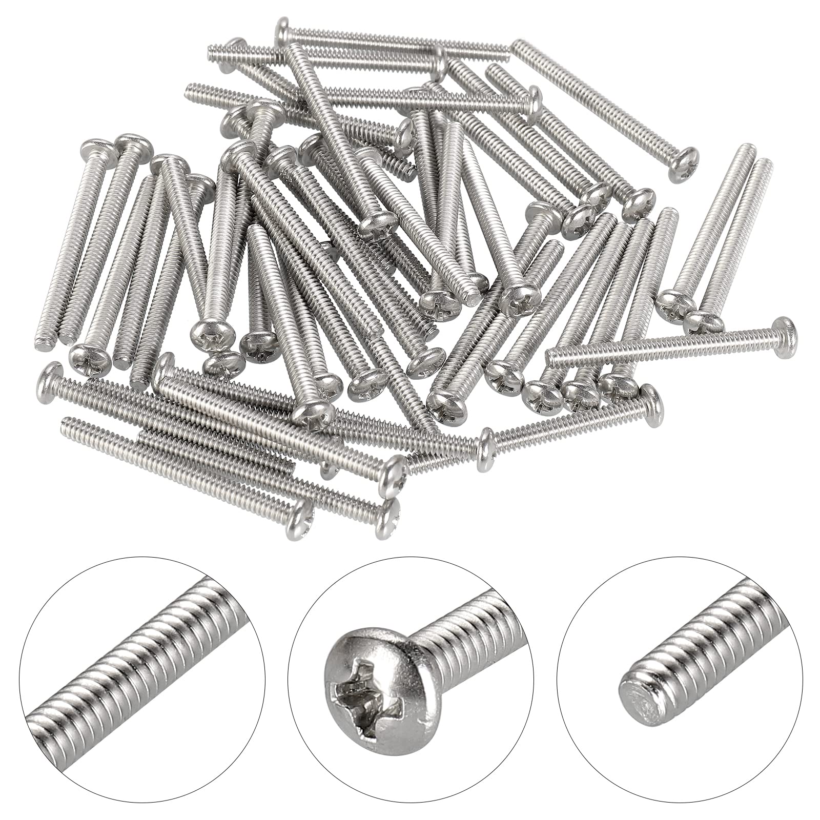 HanTof 50Pcs Extra Long Outlet Screws,Electrical Switch and Receptacles Device Mounting Screws,Wall Plate Screws,6-32 x 1-1/2 Inches Phillips Pan Head Machine Screws,18-8 (304) Stainless Steel