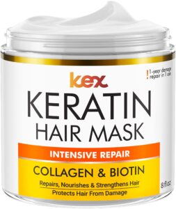 keratin hair mask made in usa with natural collagen & biotin - hair repair treatment for dry & damaged hair and growth - save color treated hair with enriched nourishment & professional care - 8 oz