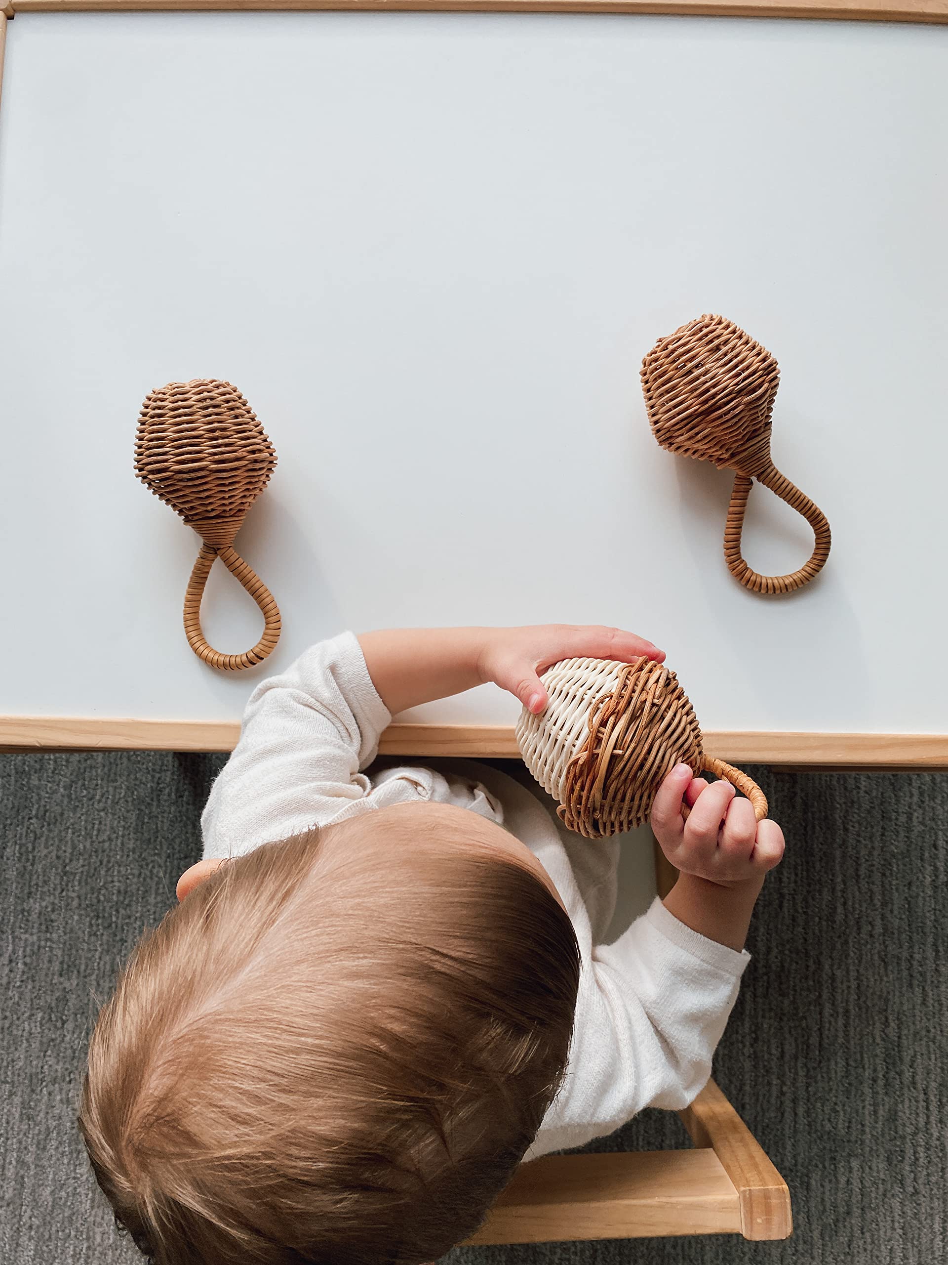 Neka Rattan Rattle | Montessori Handmade Ages 3 Months and Up, Baby Bear Brown, Shaker Rattle (Acorn)