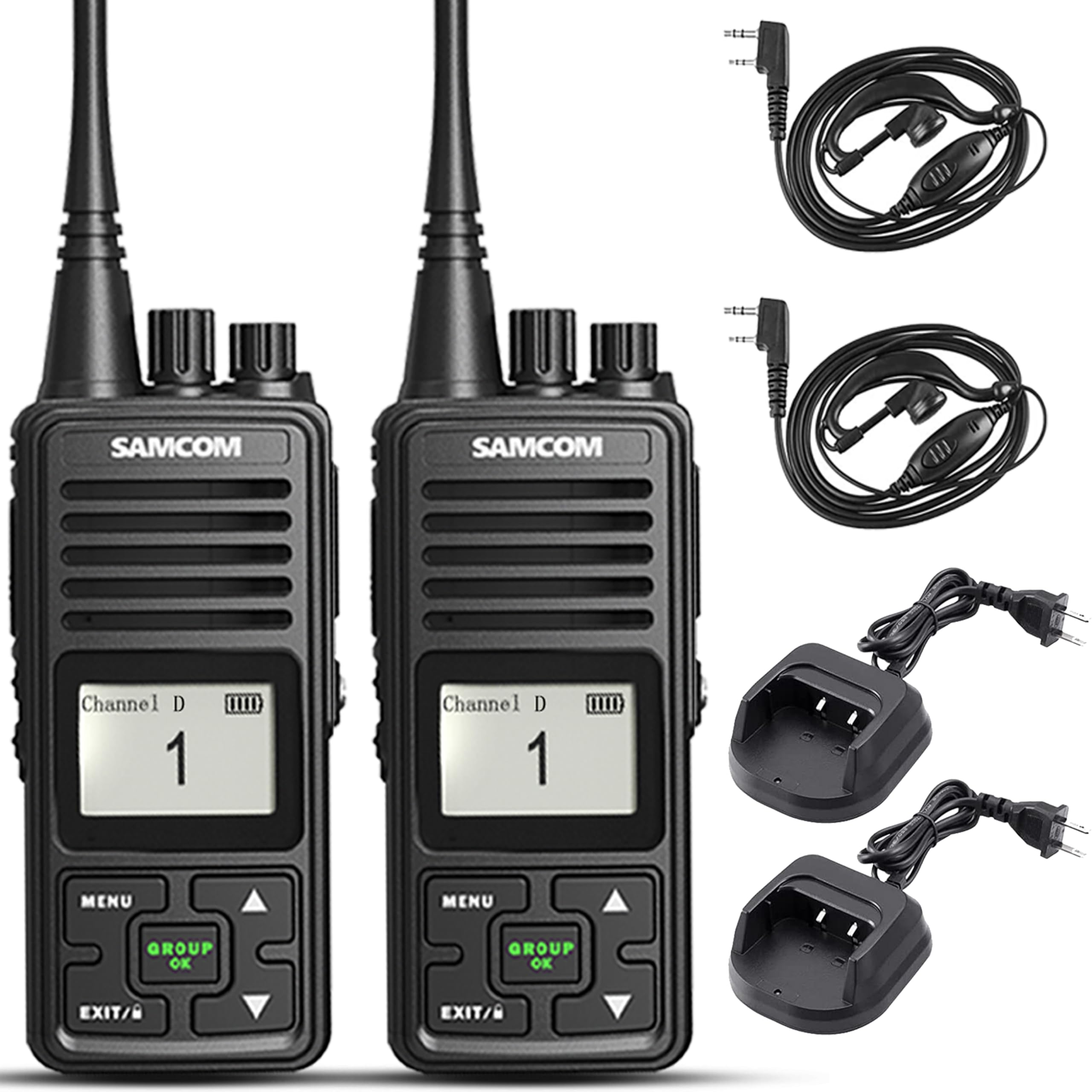 SAMCOM 3000mAh Two Way Radios Long Range Rechargeable High Power, Walkie Talkies for Adults Commercial Programmable Heavy Duty 2-Way Radios UHF Handheld Radios Walkie Talkies with Earpieces, 2 Packs