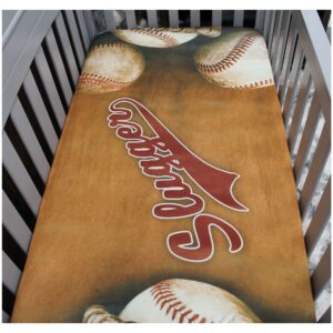 Dear Baby Gear Deluxe Crib Sheet Cotton Polyester Crib Sheets, Soft Machine-Washable Crib Sheet, Baby Bed Sheets - Slugger Baseball Glove and Baseballs on Brown Print, 52"x28"x10"