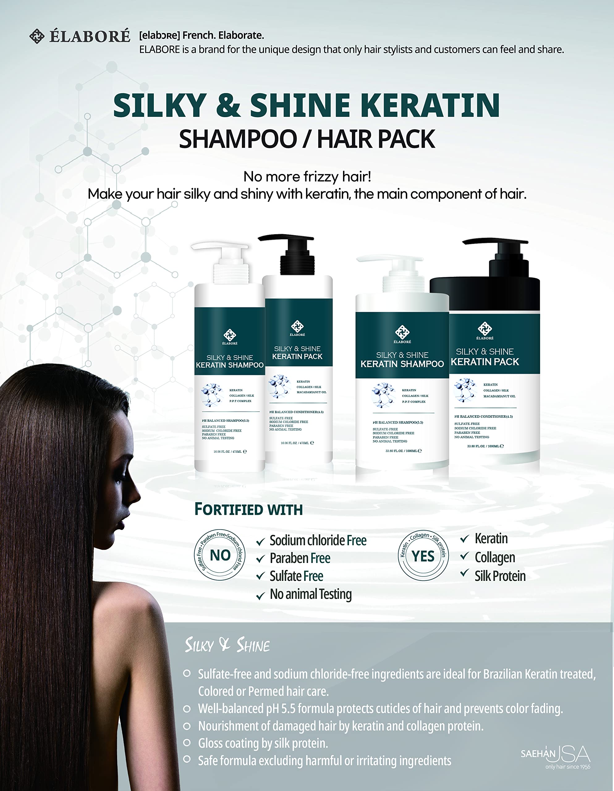 Elabore Silky & Shine KERATIN Shampoo 16.06fl.oz/ 475ml