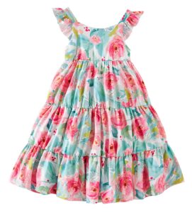 girl floral dresses size 6 little girls dress size 5 pink casual sundresses 5t a-line knee-length pleated frocks