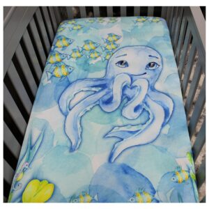 Dear Baby Gear Deluxe Crib Sheet Cotton Polyester Baby Crib Sheets, Soft Machine-Washable Crib Mattress Sheet - Octopus Under The Sea Ocean Bubbles and Sea Creatures, 52"x28"x10"