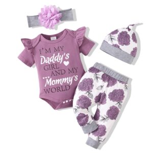 renotemy infant girl clothes newborn outfits short sleeve romper pants set 0-3 months baby girl clothes outfit sets purples