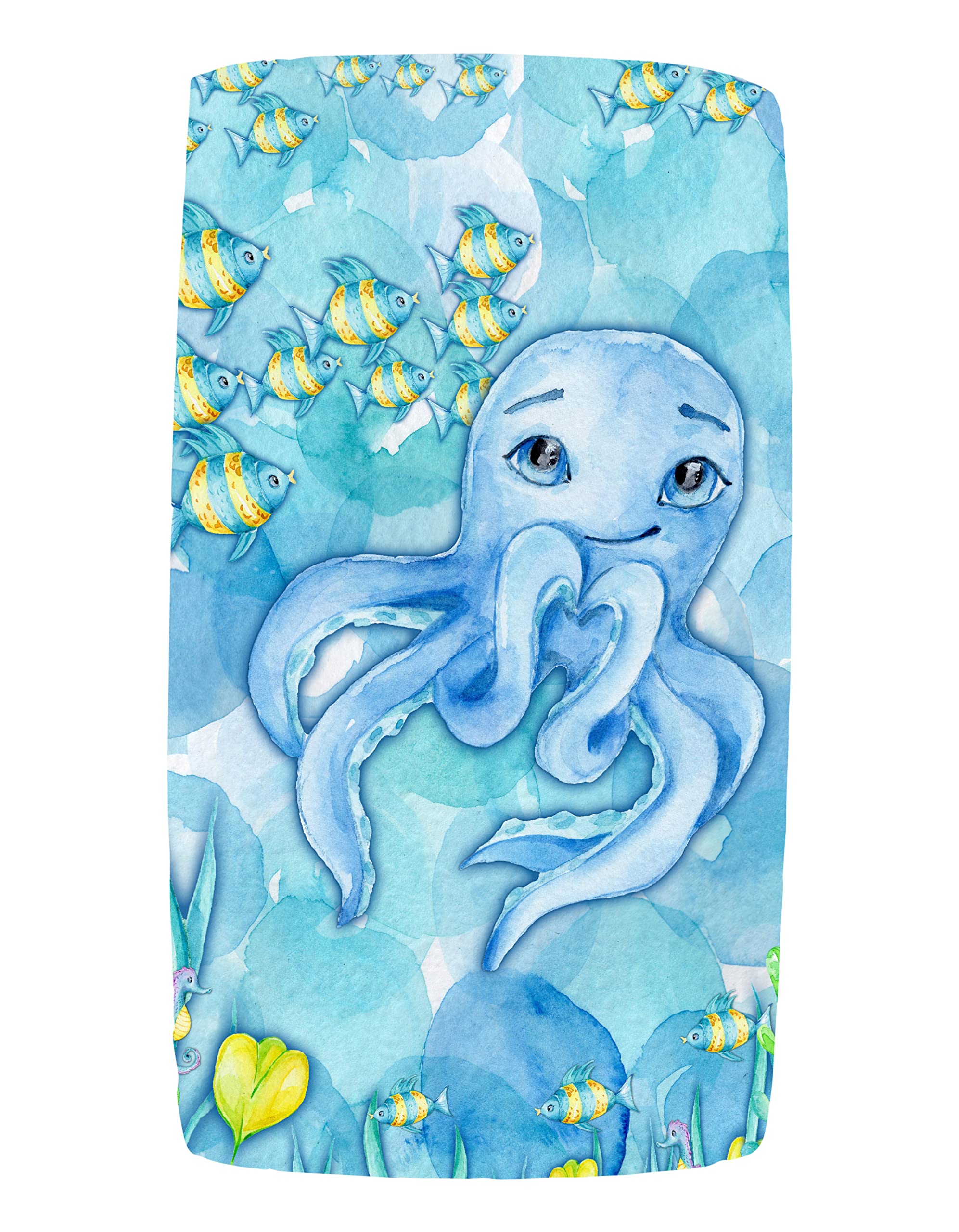 Dear Baby Gear Deluxe Crib Sheet Cotton Polyester Baby Crib Sheets, Soft Machine-Washable Crib Mattress Sheet - Octopus Under The Sea Ocean Bubbles and Sea Creatures, 52"x28"x10"