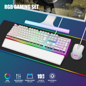 RedThunder K10 Wired Gaming Keyboard and Mouse and Wrist Rest Combo, RGB Backlit, Mechanical Feel Anti-ghosting Keyboard + 7D 7200 DPI Mice+Soft Leather Wrist Rest 3 in 1 PC Gamer Accessories(White)