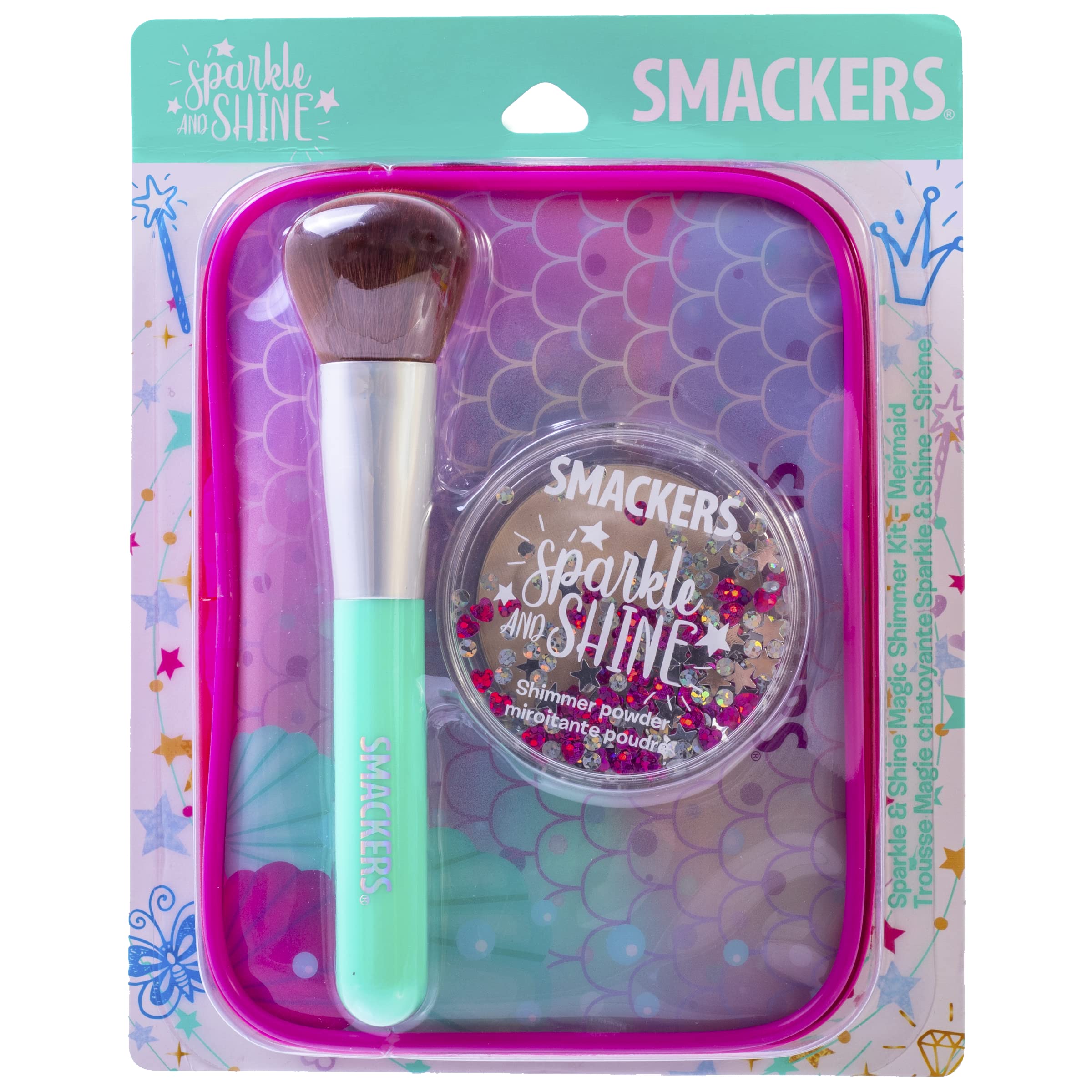 Lip Smacker Sparkle & Shine Magic Shimmer Powder, Makeup Bag, Makeup Brush For Girls Gift Kit Mermaid