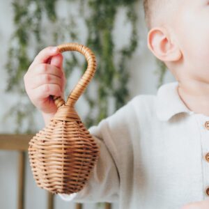 Neka Rattan Rattle | Montessori Handmade Ages 3 Months and Up, Baby Bear Brown, Shaker Rattle (Classic)