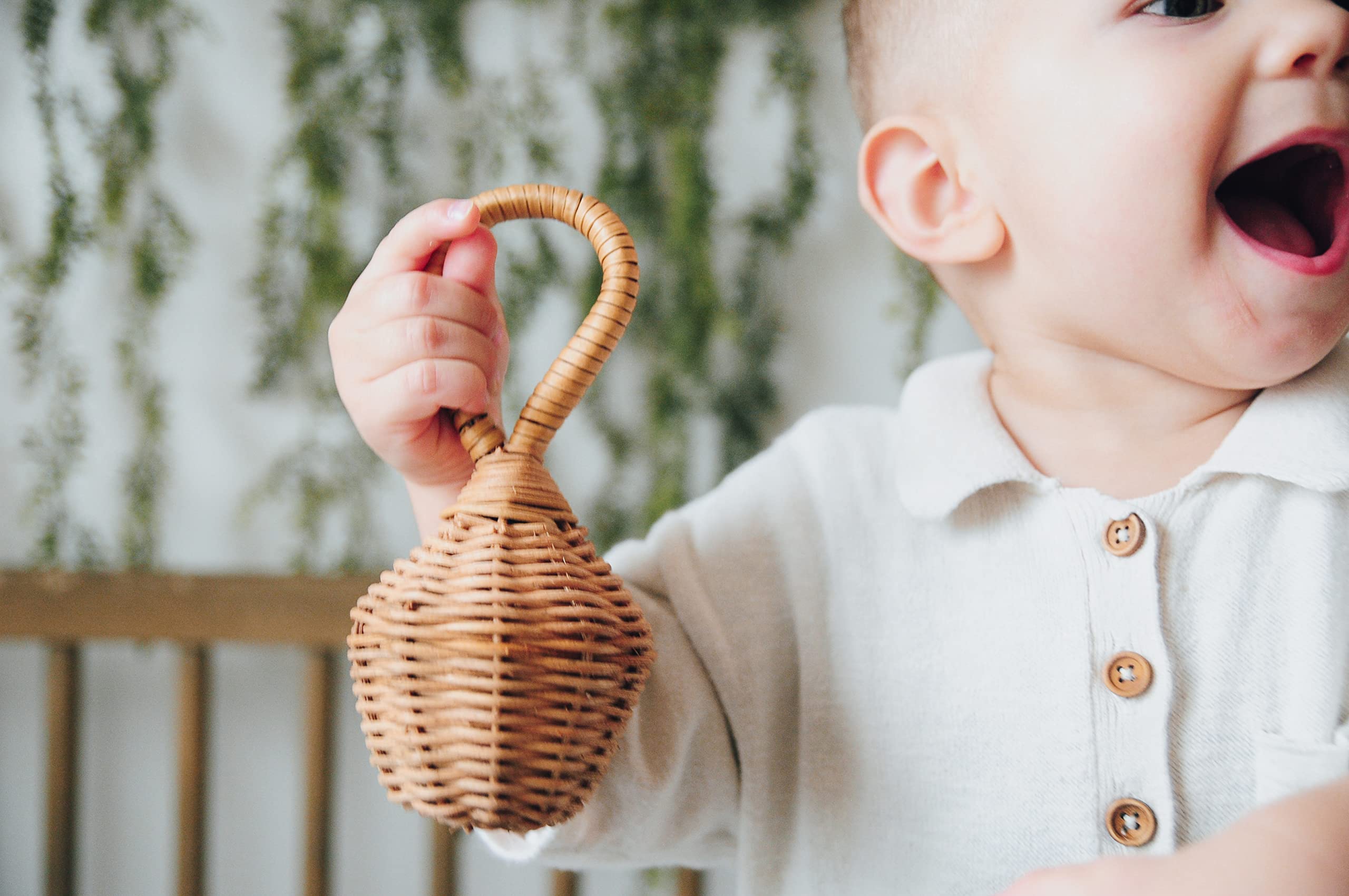 Neka Rattan Rattle | Montessori Handmade Ages 3 Months and Up, Baby Bear Brown, Shaker Rattle (Classic)