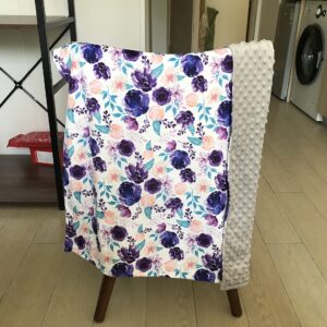 Baby Blanket, Purple Flowers, Nursery Bed Blanket, Infant Blanket, Toddler Blanket, Boy Girl Blanket Soft, Crib Blanket, Newborn Blanket, Minky Dimple Dot Blanket, Snuggle Up Cuddling Blanket