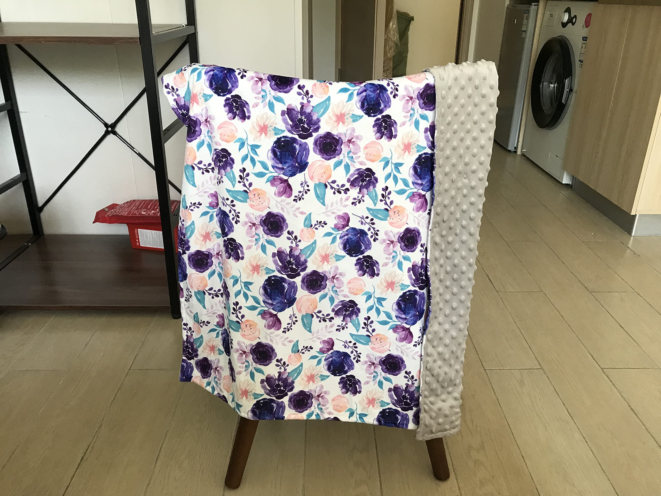 Baby Blanket, Purple Flowers, Nursery Bed Blanket, Infant Blanket, Toddler Blanket, Boy Girl Blanket Soft, Crib Blanket, Newborn Blanket, Minky Dimple Dot Blanket, Snuggle Up Cuddling Blanket