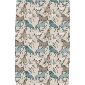 Dear Baby Gear Deluxe Crib Sheet Cotton Polyester Crib Sheets, Soft Machine-Washable Crib Mattress Sheet, Baby Bed Sheets - Tan Teal and Cream Horses on Natural Print, 52"x28"x10"