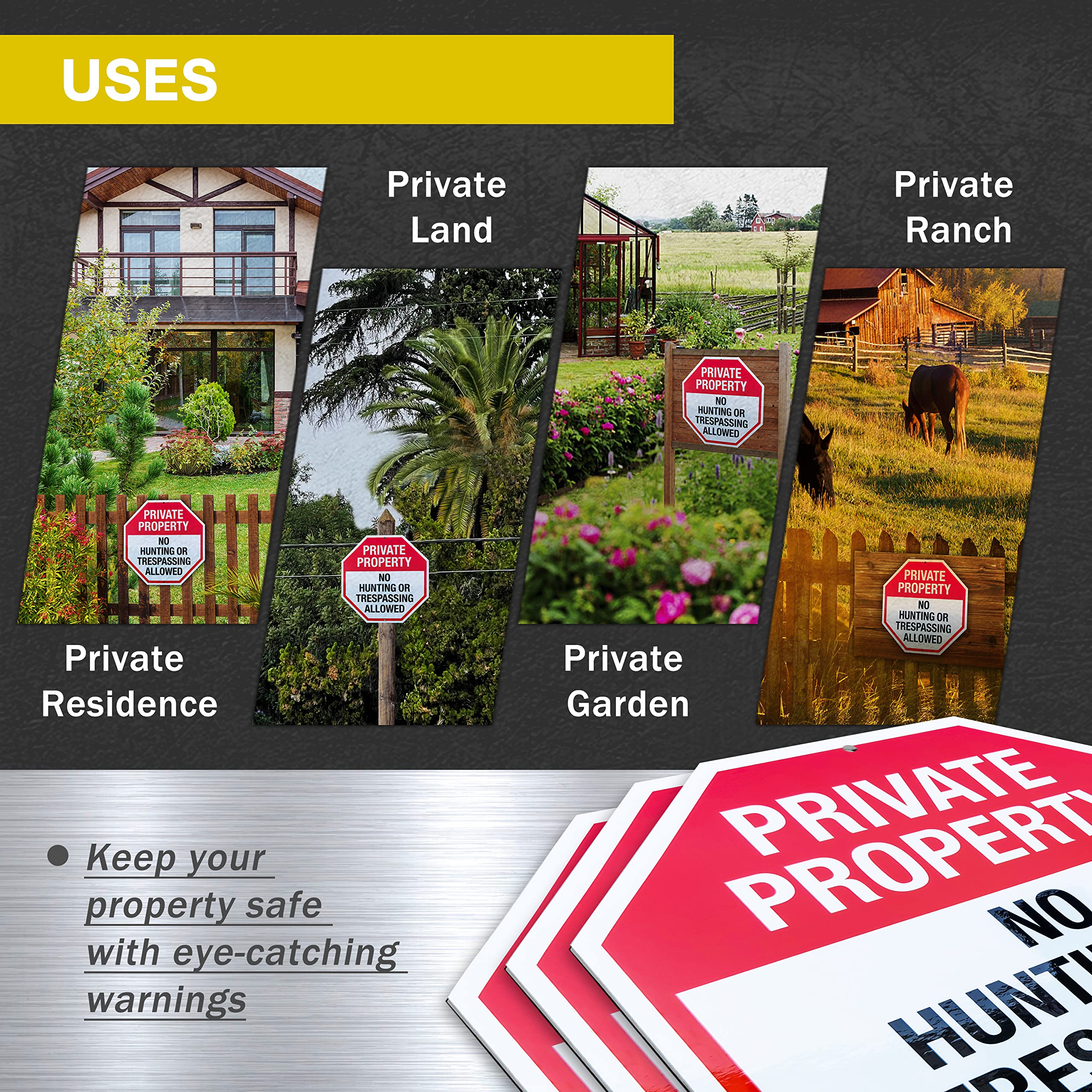 KOTTO Posted Signs No Trespassing No hunting signs, Posted Signs No Hunting or Trespassing Signs, Heavy Duty, Weather Resistant, 6 Pack 12" Rustproof Aluminum Posted Signs