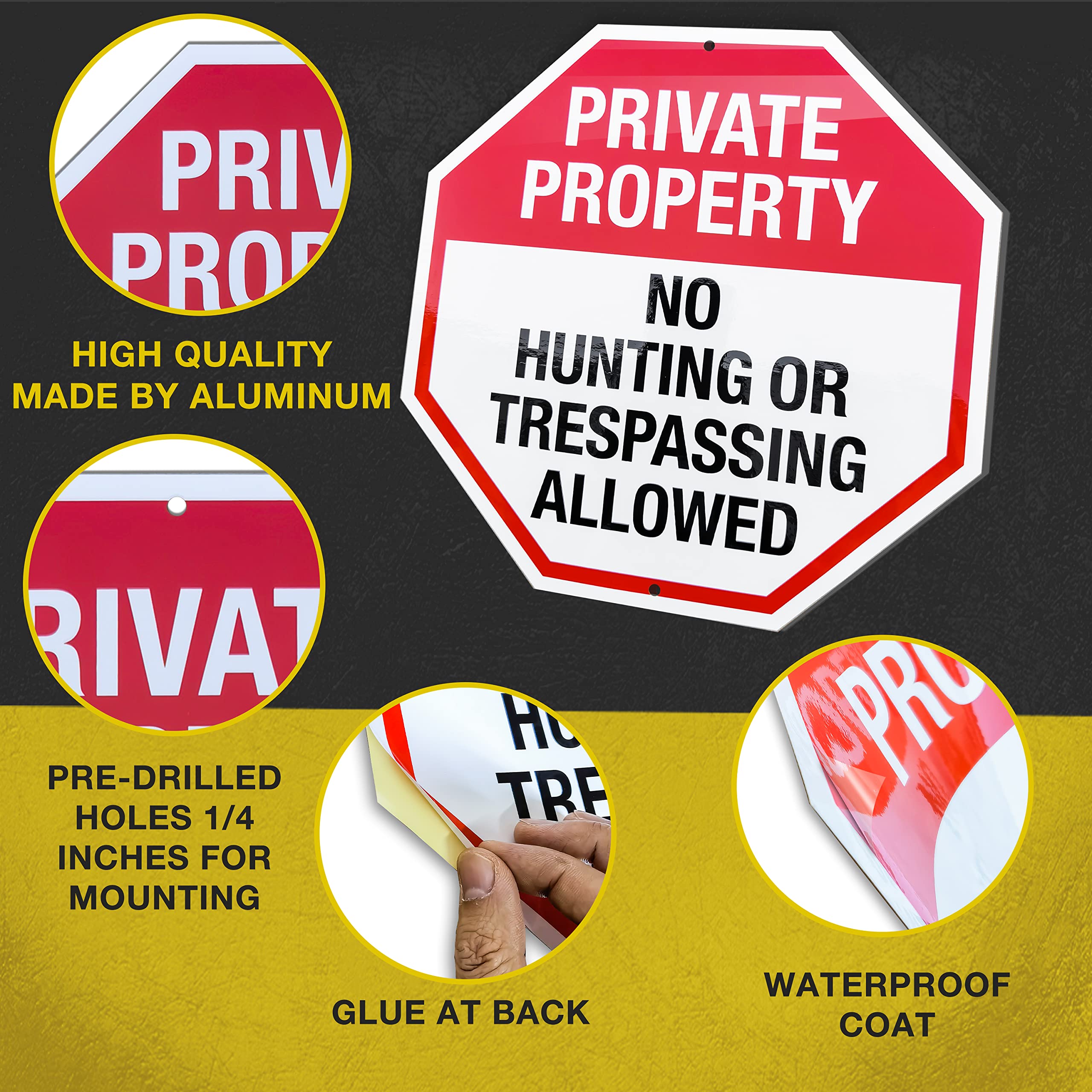 KOTTO Posted Signs No Trespassing No hunting signs, Posted Signs No Hunting or Trespassing Signs, Heavy Duty, Weather Resistant, 6 Pack 12" Rustproof Aluminum Posted Signs